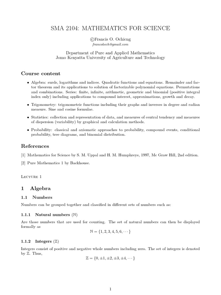 SMA 2104 Maths For Sciences | Download Free PDF | Numbers | Quadratic ...