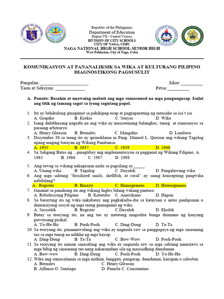 Kpwkp-Diagnostic-Exam-Practice Questions | PDF