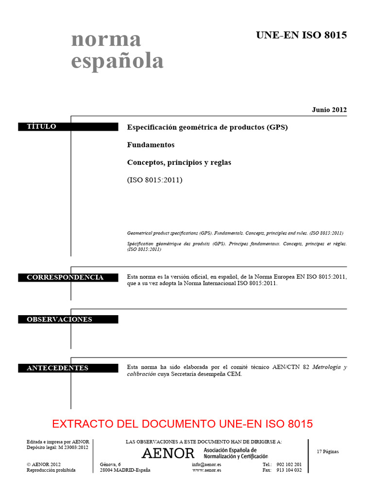 (Ex) Une-En Iso 8015 2012 | PDF | Science | Metrología