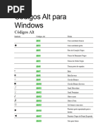 Códigos Alt - Tabela ASCII | PDF | Ascii | Dados de computador