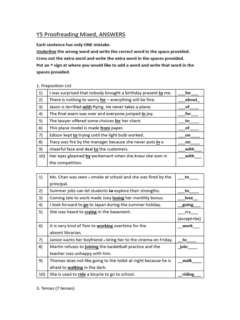 Level 5 Proofreading Set 9 Exercises Answers | PDF