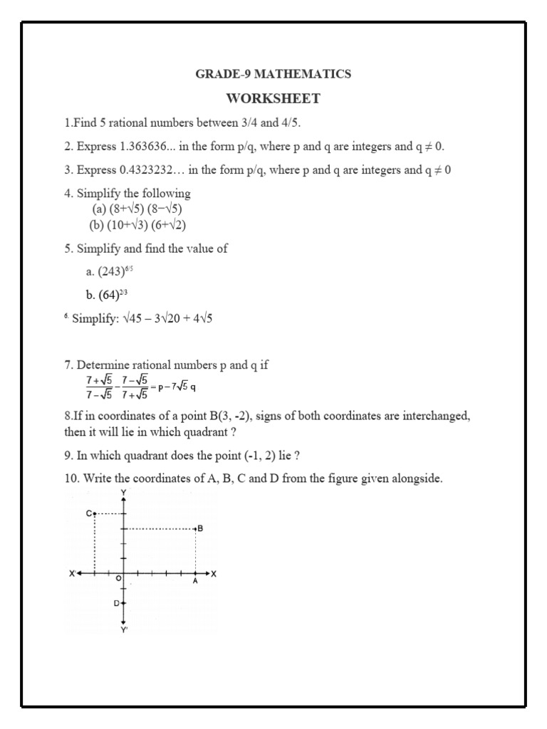 Worksheet: Grade-9 Mathematics | PDF