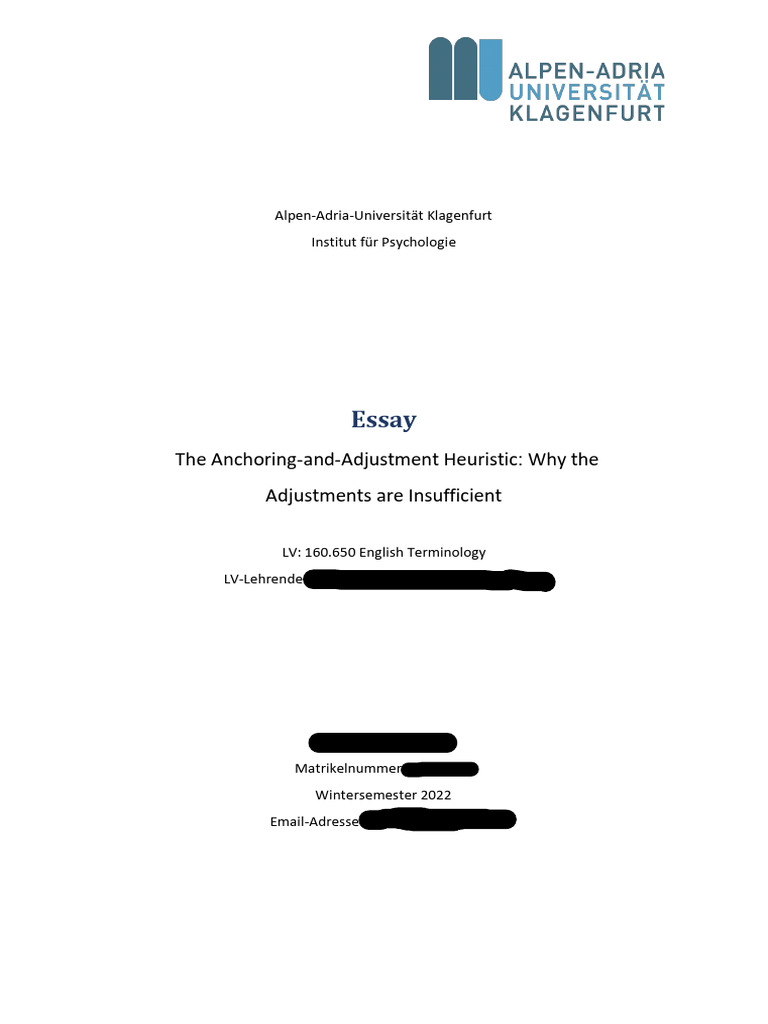Essay - Anchoring Heuristic | PDF | Intelligence | Psychology