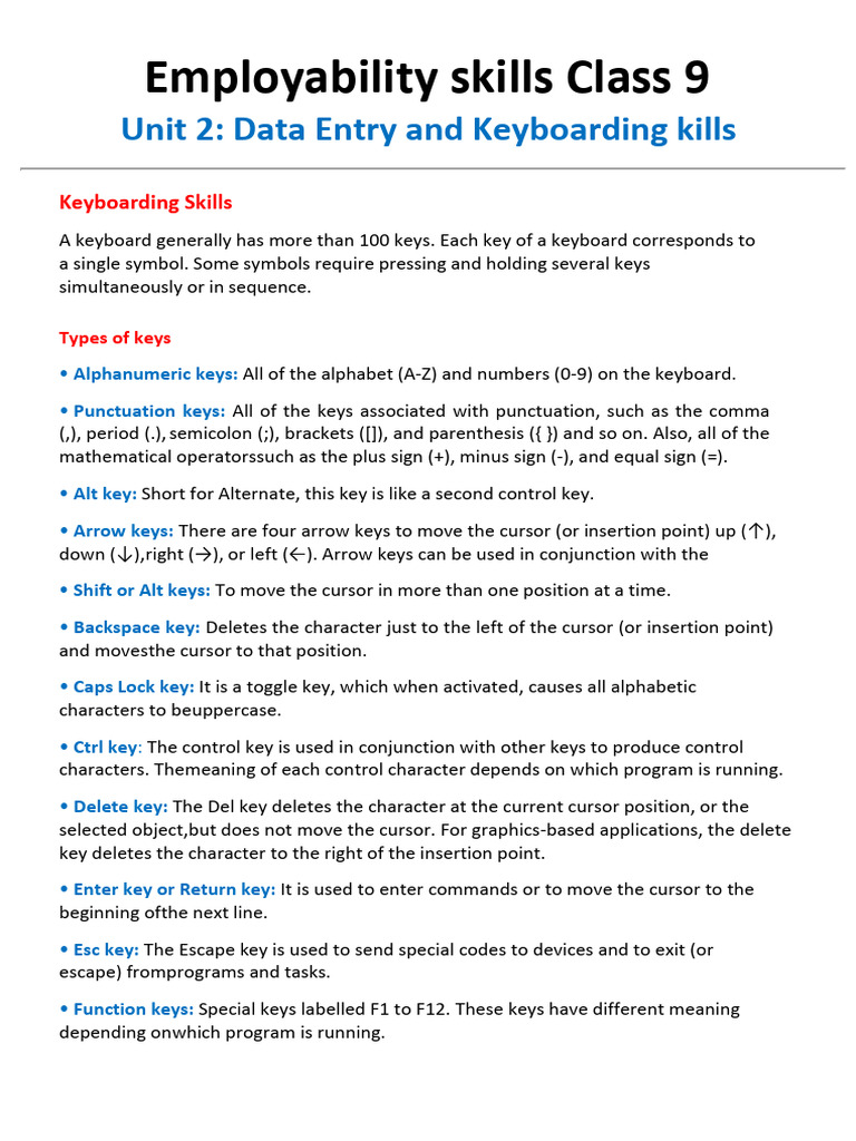 Unit 2 IT CODE 402 Class 9 | PDF | Computer Keyboard | Human Communication