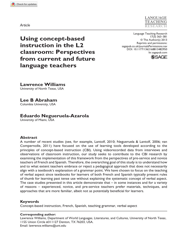 Williams Et Al 2013 Using Concept Based Instruction in The l2 Classroom ...