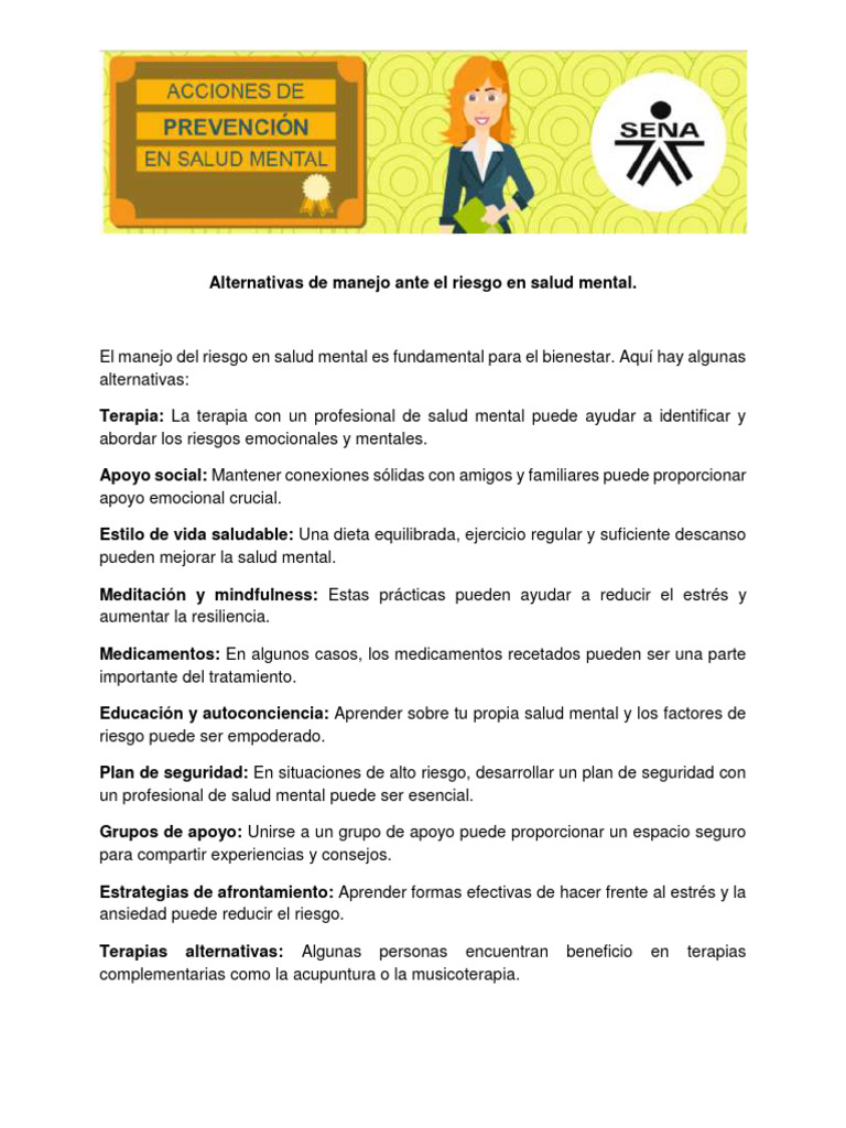 Alternativas de Manejo Ante El Riesgo en Salud Mental. | PDF Alternativas de Manejo Ante El Riesgo en Salud Mental. | PDF