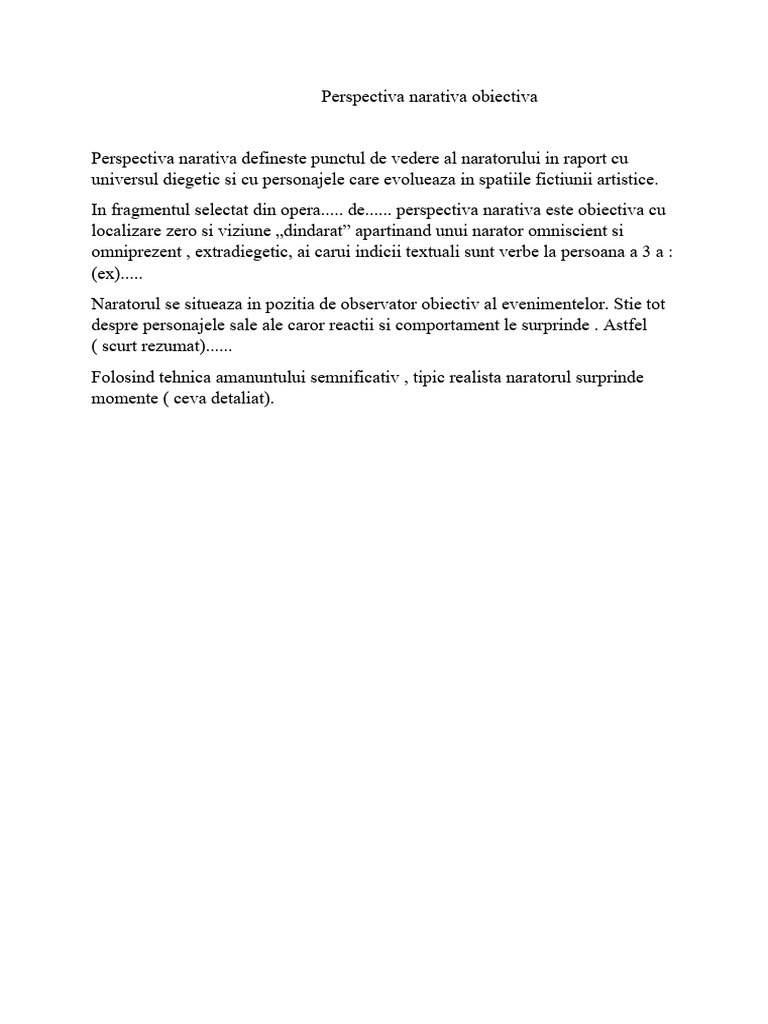 Perspectiva Narativa Obiectiva | PDF