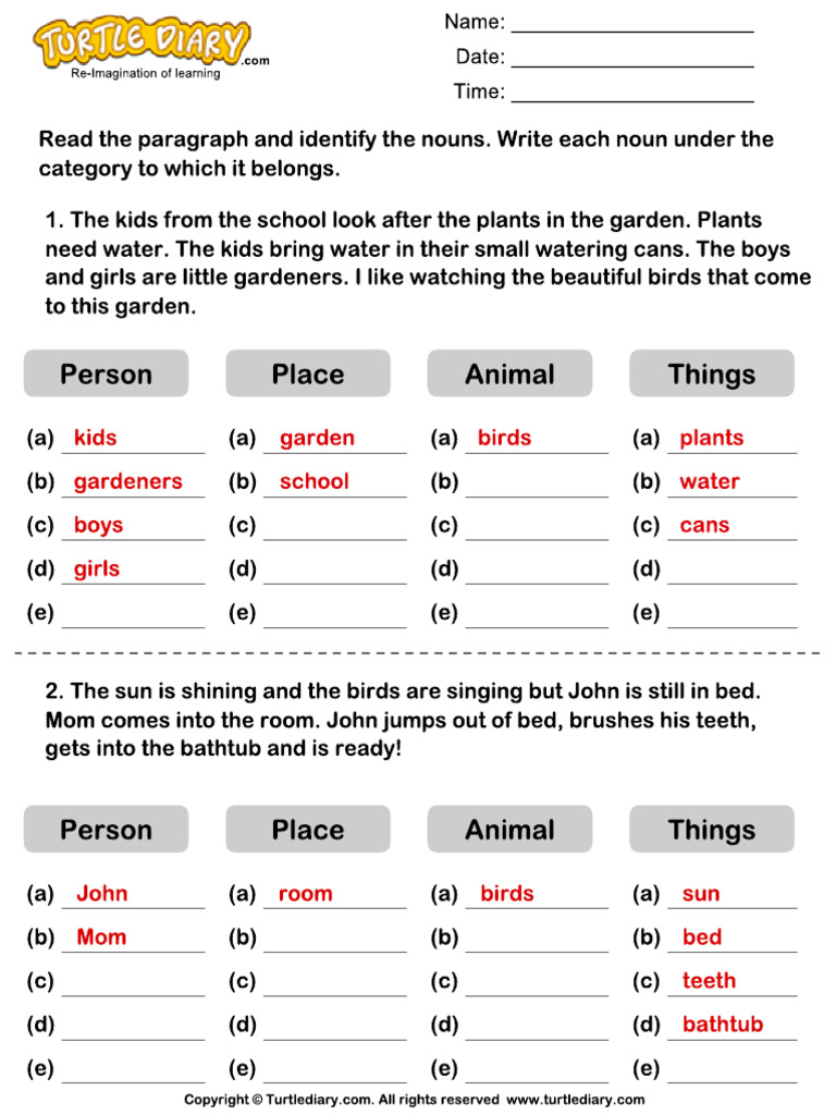 Answer Identifying Nouns in A Paragraph | PDF