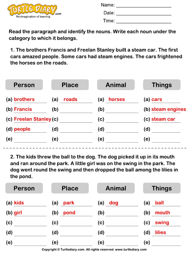 Answer Identify Nouns From The Paragraph Steam Car | PDF