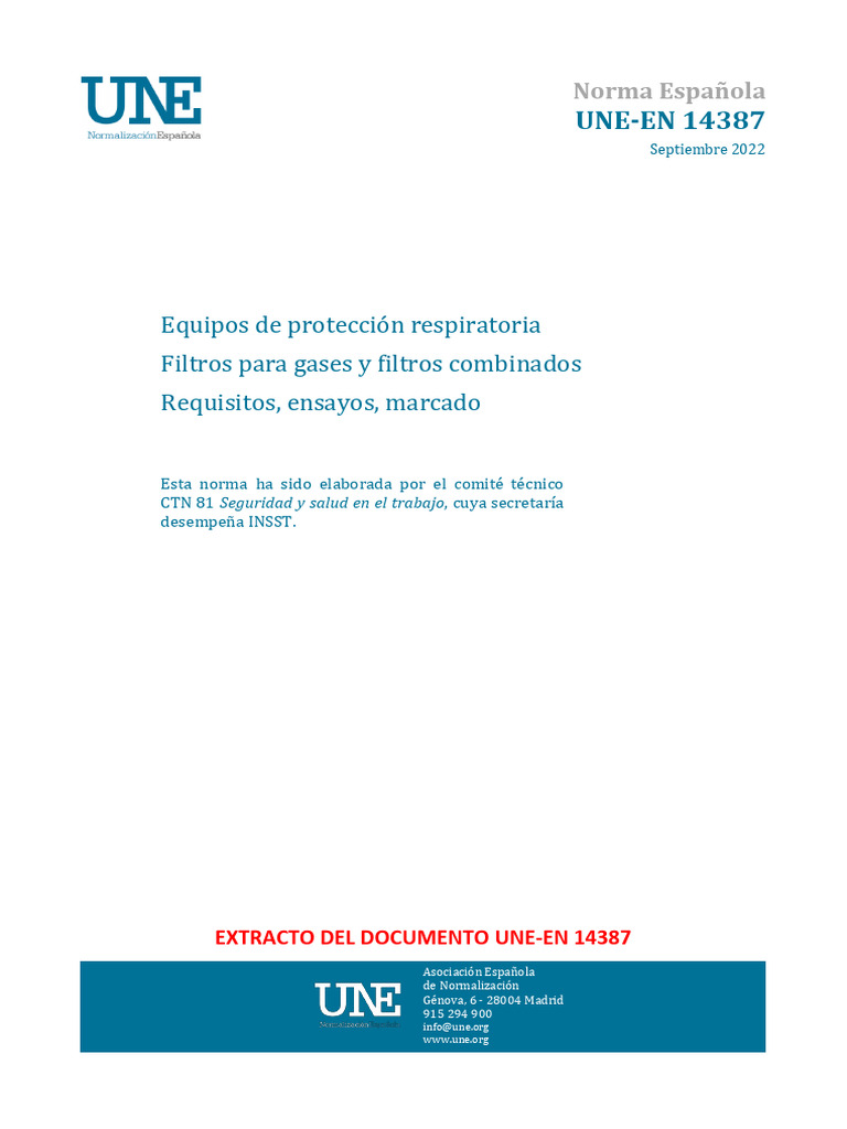 Norma UNE-EN 14387: Filtros Respiratorios | PDF | Hogar, jardinería y ...