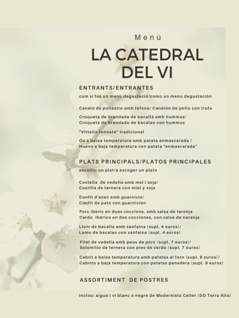 Menu Catedral Del Vi | PDF