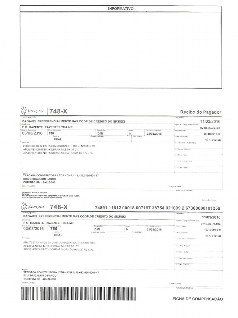 Boleto Tercasa Fev | PDF