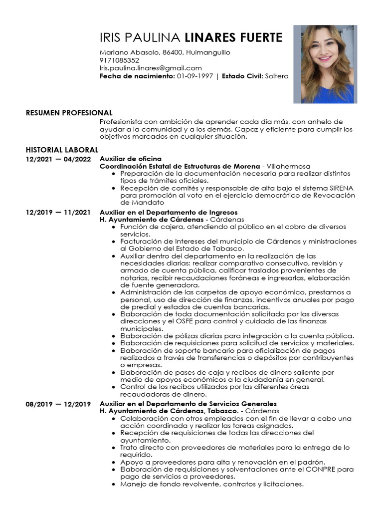 Iris Paulina - Linares Fuerte - CV | PDF | Business | Economias