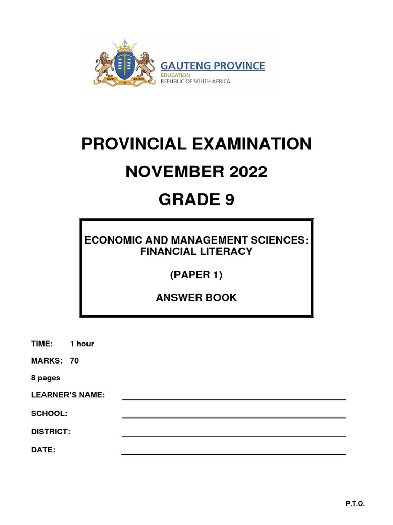 GR 9 EMS P1 (English) November 2022 Answer Book | PDF | Debits And Credits | Money