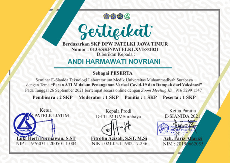 Sertifikat Seminar E-Sianida 2021 | PDF