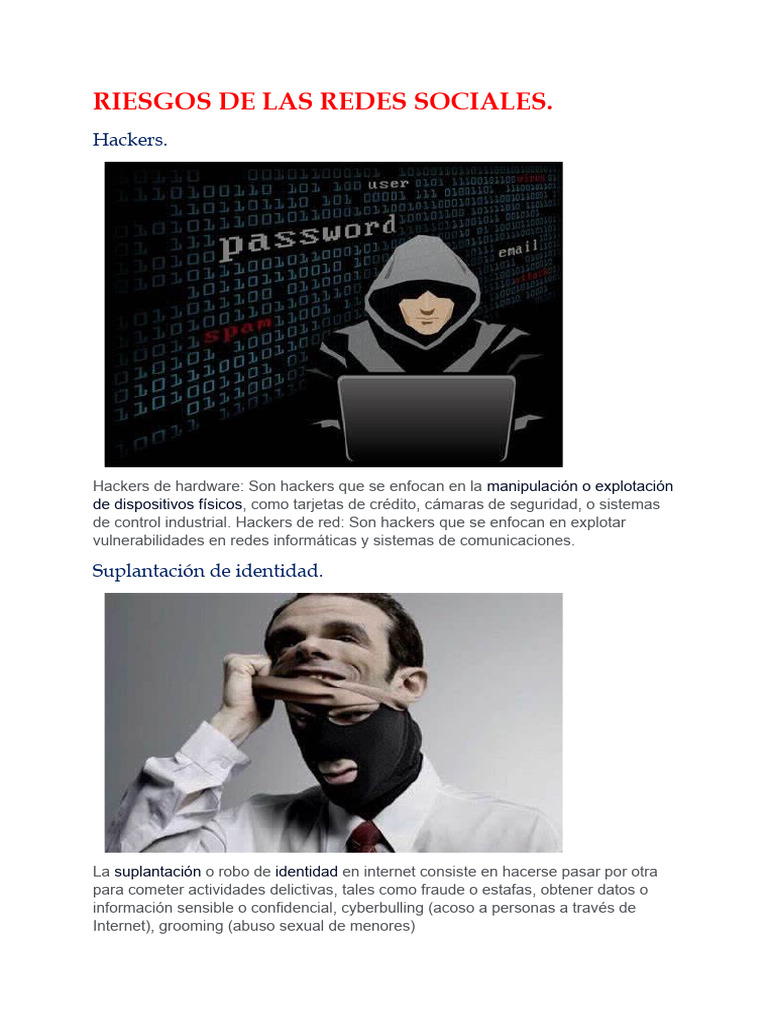 Los 10 Principales Peligros y Riesgos de Las Redes Sociales | PDF | Acoso cibernético ...