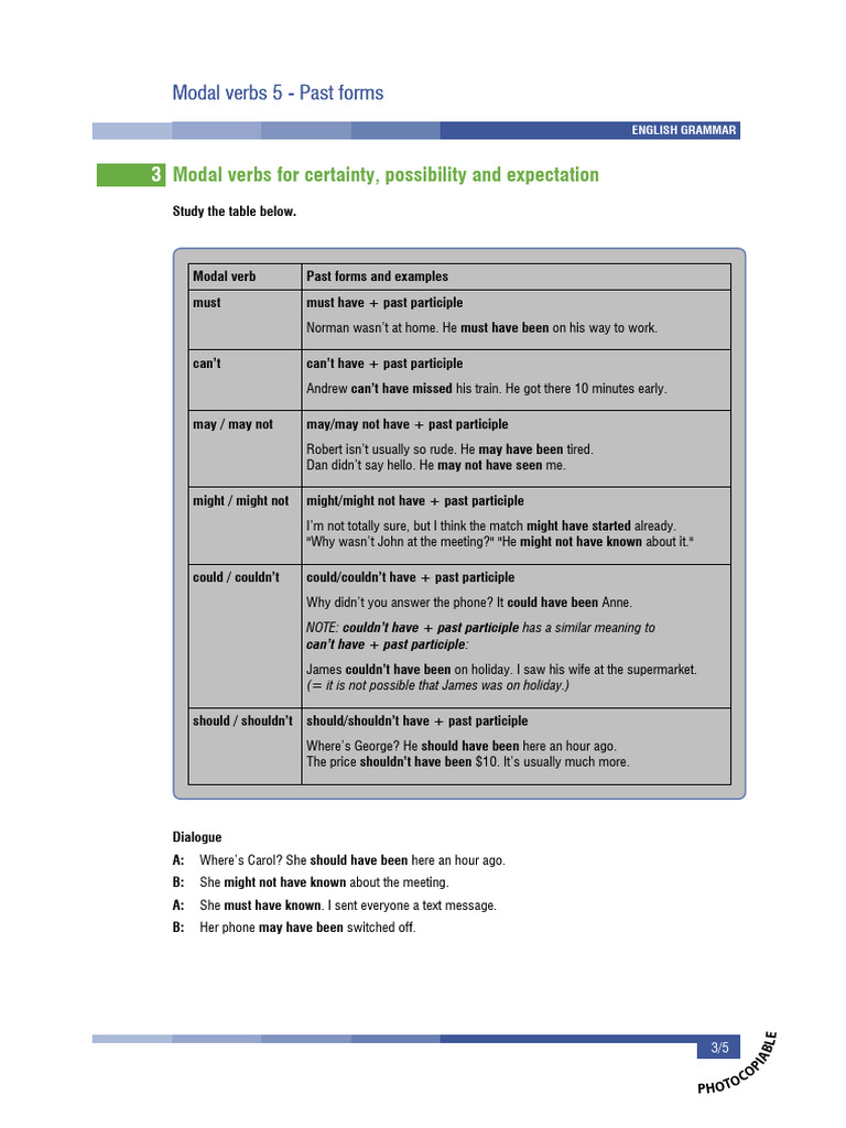 English Modal Verbs: Past Forms | PDF