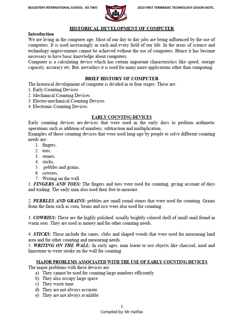 JSS 1 First Term Lesson Note | PDF | Integrated Circuit | Computer Data ...