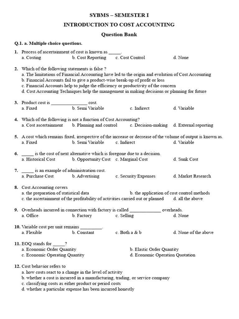 Ica Question Bank | PDF | Cost Accounting | Cost