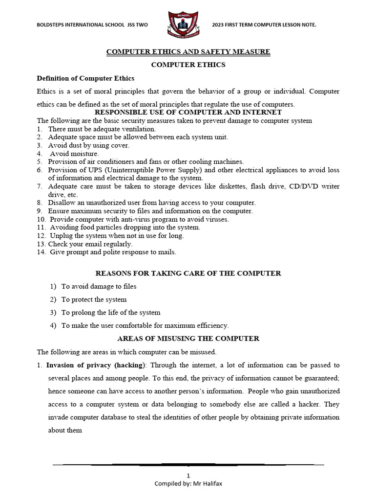 JSS 2 First Term Lesson Note | PDF
