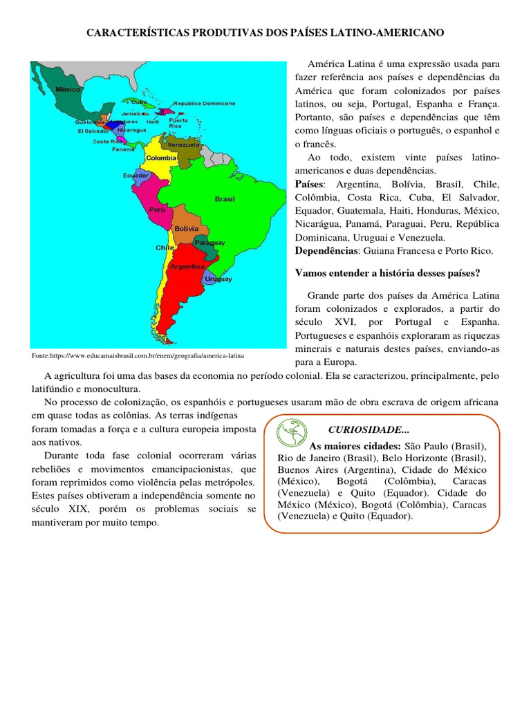 Texto e Atividade 8º Ano - Geografia | PDF | América Latina | Américas