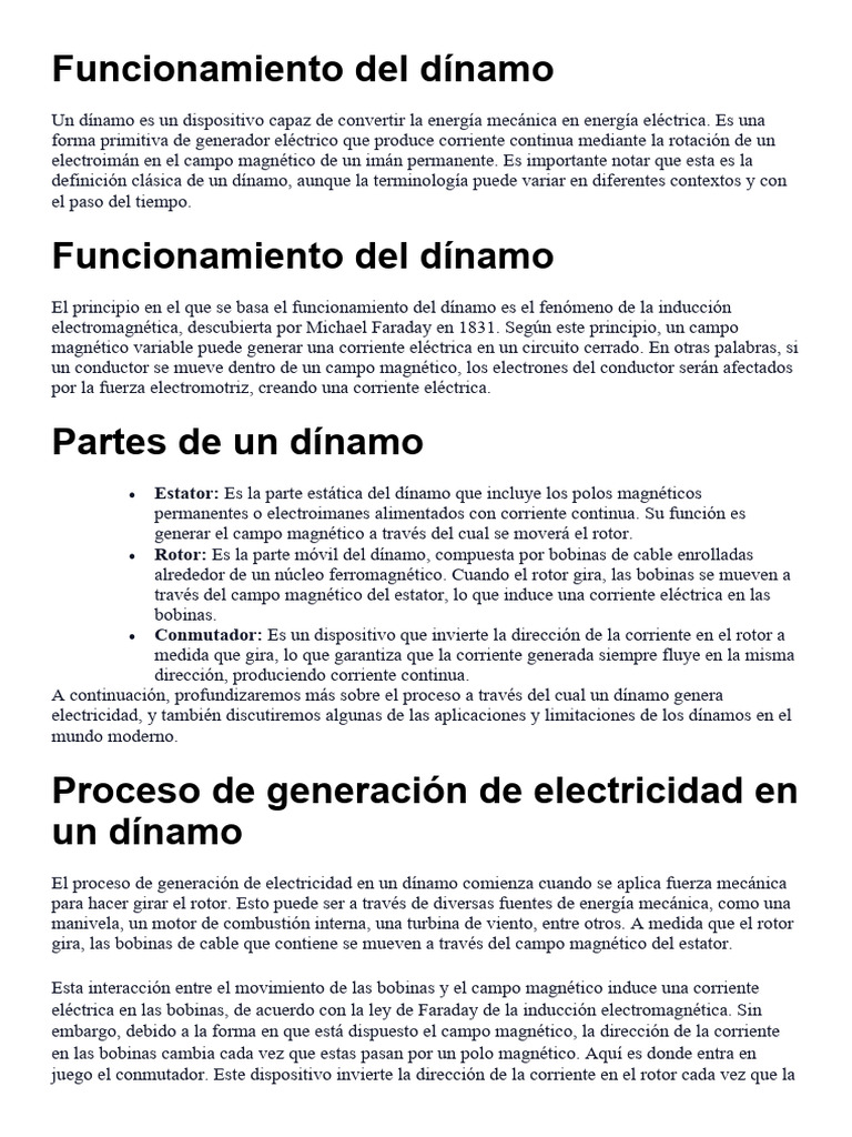 Funcionamiento del dínamo | PDF | Corriente eléctrica | Electricidad