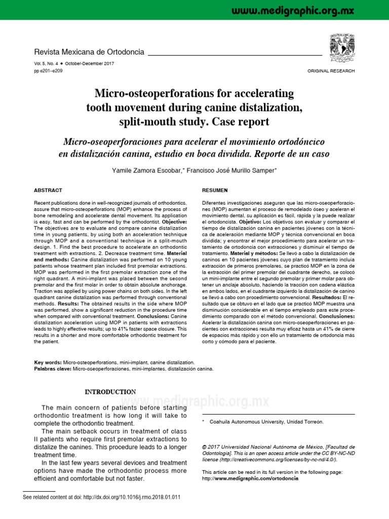 Micro-Osteoperforations For Acceleratingtooth Movement During Canine ...