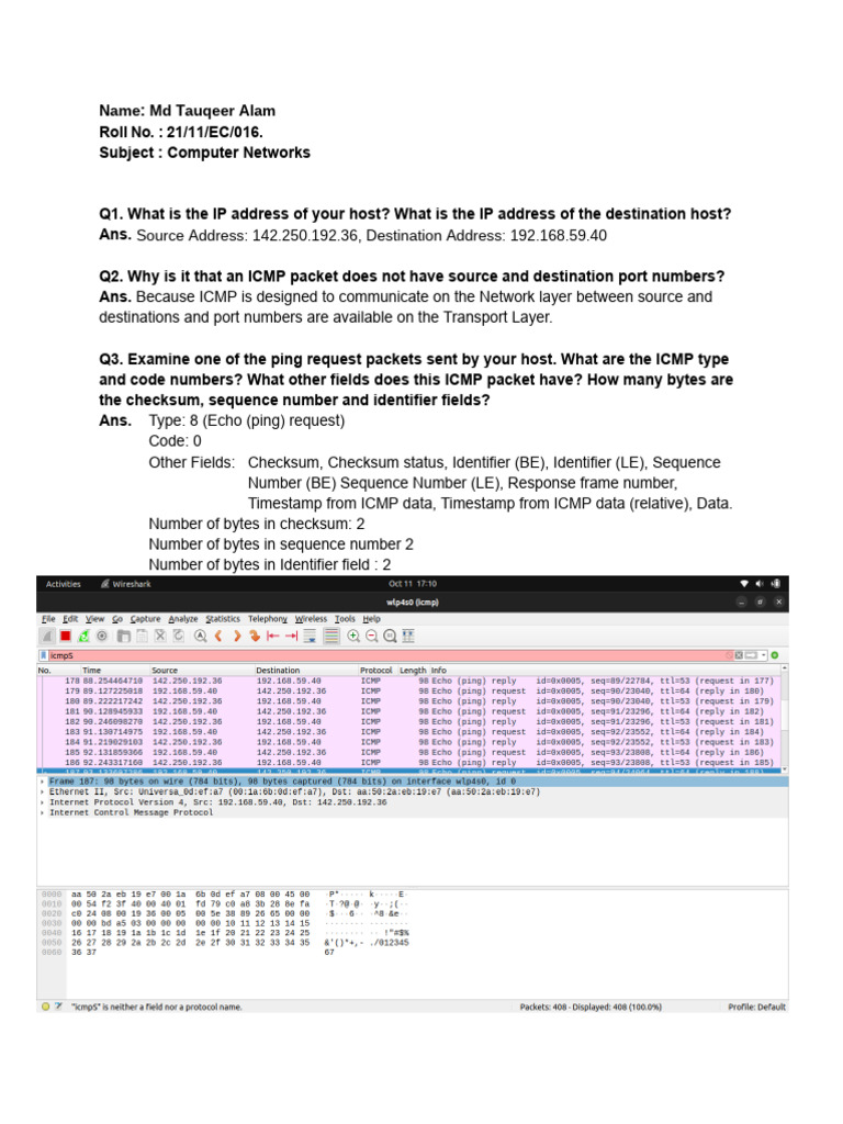 ICMP Lab 2 | PDF | Transmission Control Protocol | Internet Protocols