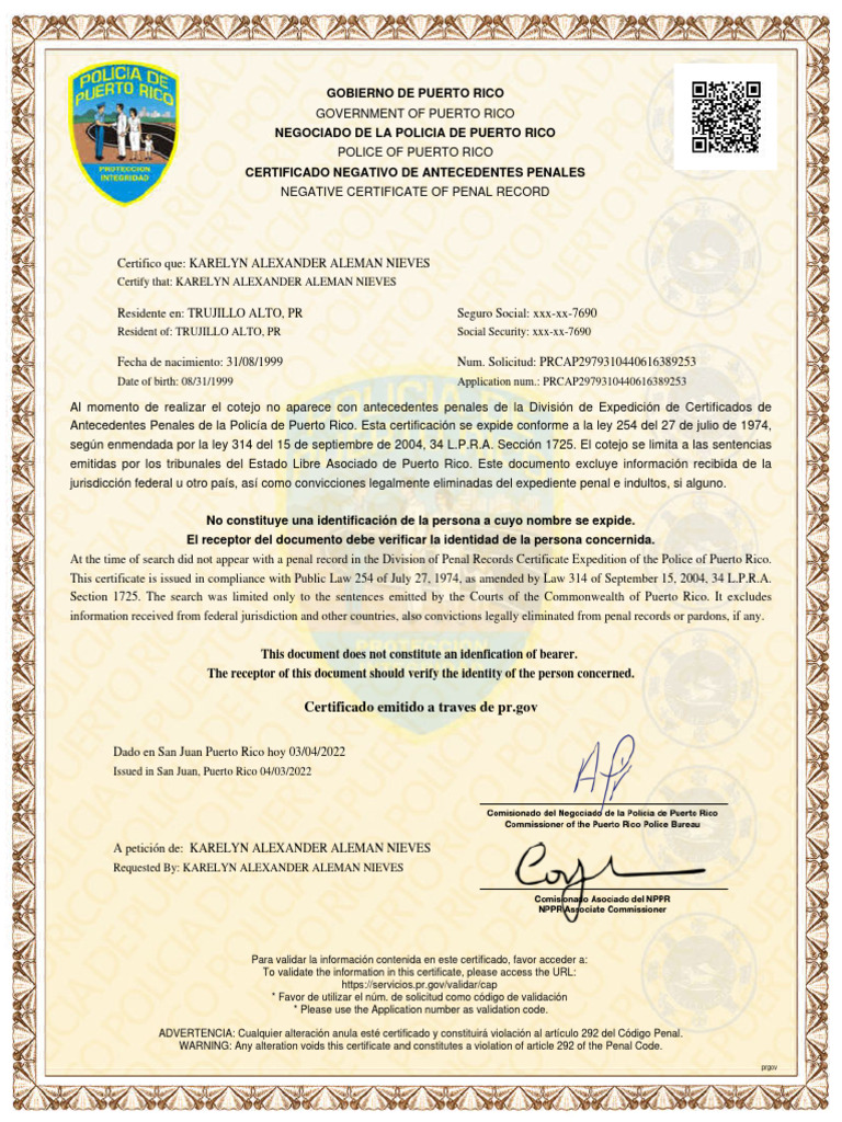 Certificado Prgov | PDF | Puerto Rico | Justicia penal