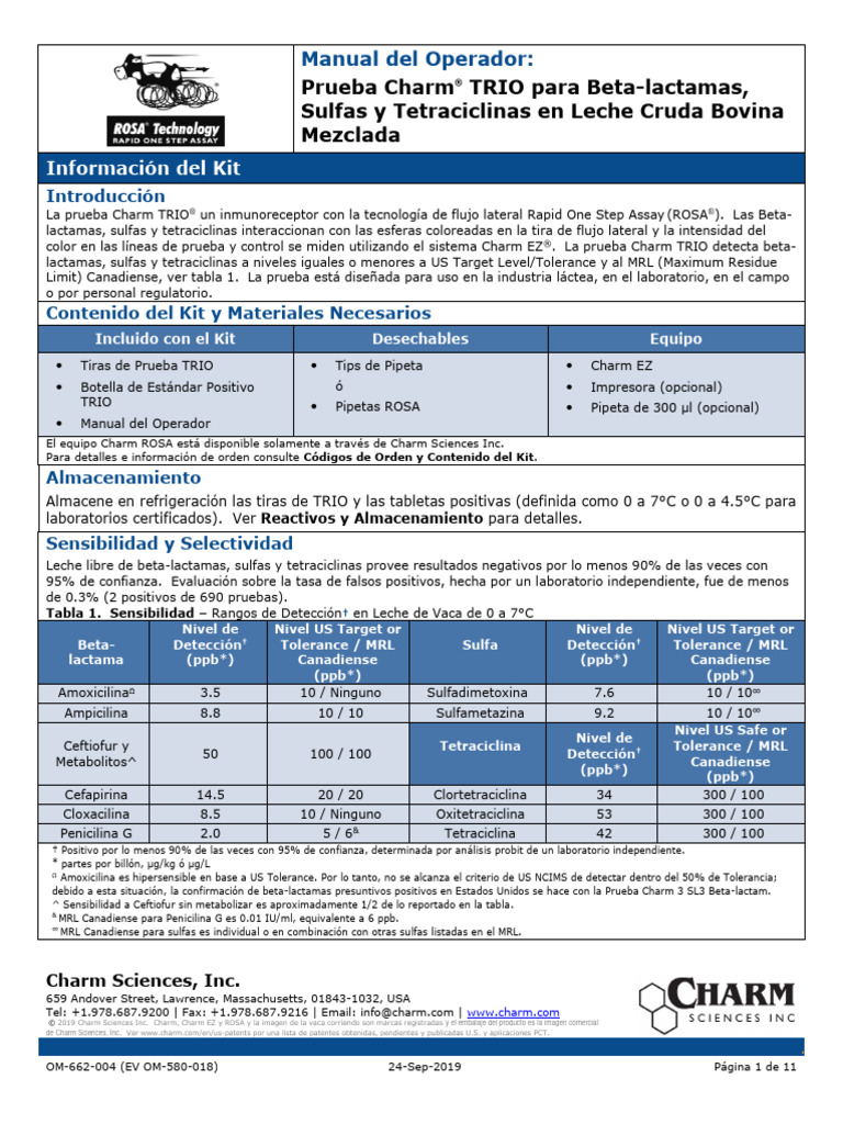 OM-662-004 TRIO Spanish | PDF | Leche | Antibióticos
