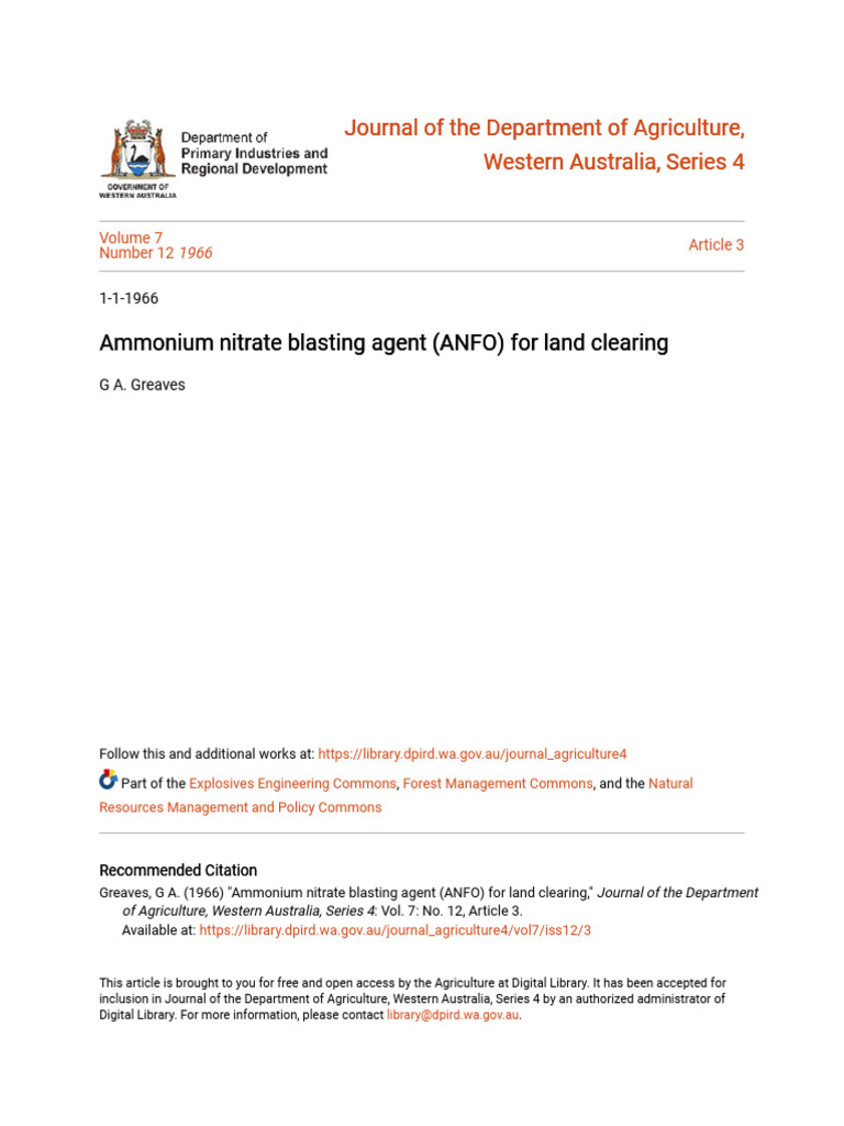 Ammonium Nitrate Blasting Agent (ANFO) For Land Clearing | PDF ...