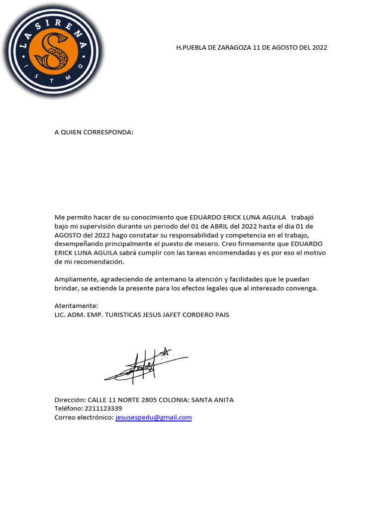 Carta de Recomendacion Erick Luna | PDF