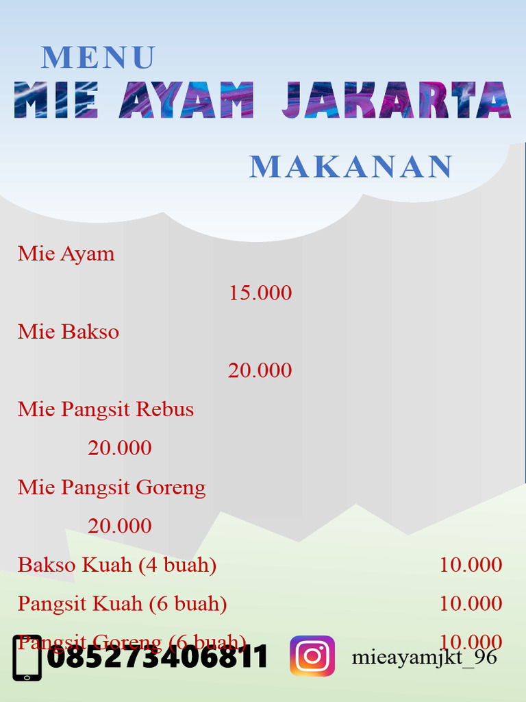 Menu Mie Ayam JKT | PDF