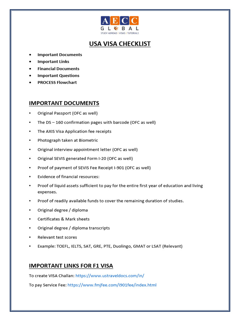 Aecc - Usa F1-Visa Checklist | PDF