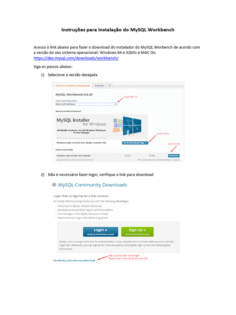 Instruções para Instalação do MySQL Workbench | PDF