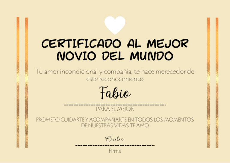 Certificado Al Mejor Novio | PDF
