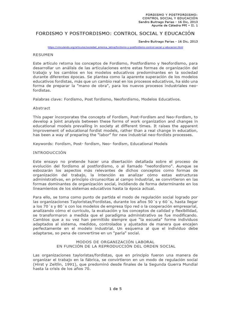 Fordismo y Postfordismo | PDF | Business | Outsourcing