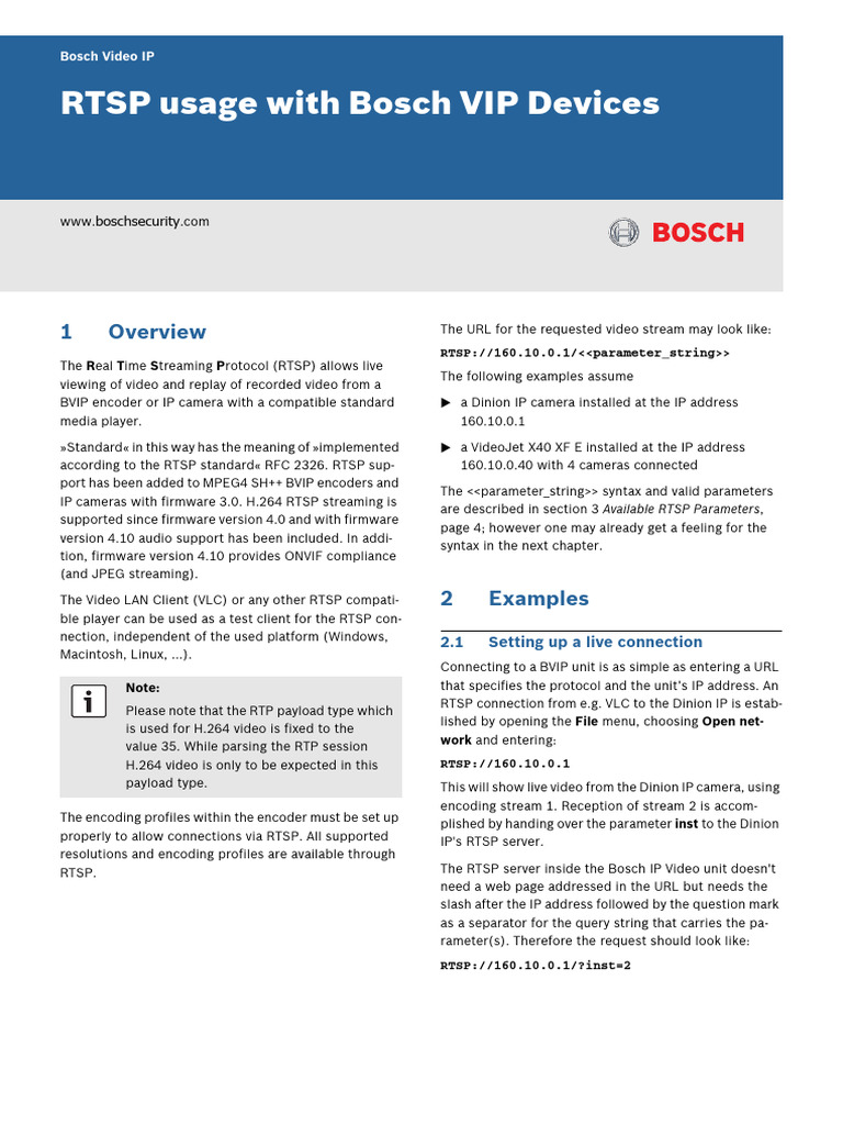 RTSP Usage With Bosch Video IP Devices | PDF | Port (Computer ...