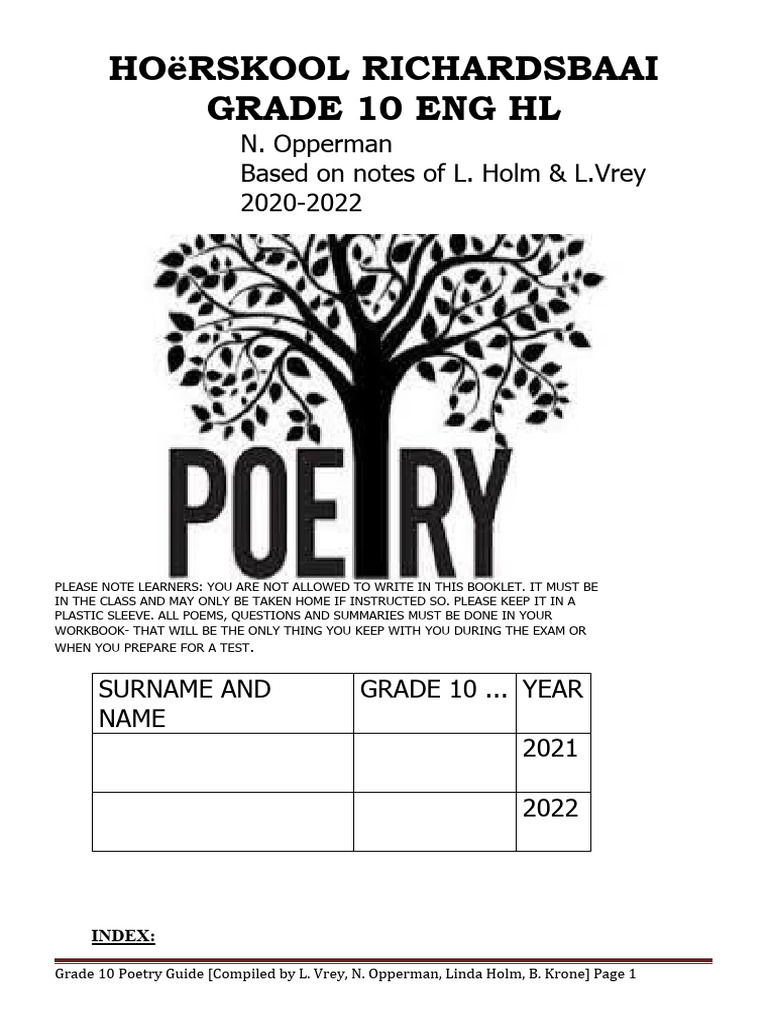 EHL GR 10 Poetry Notes 2020 Revamped | PDF | Poetry | Poetic Devices