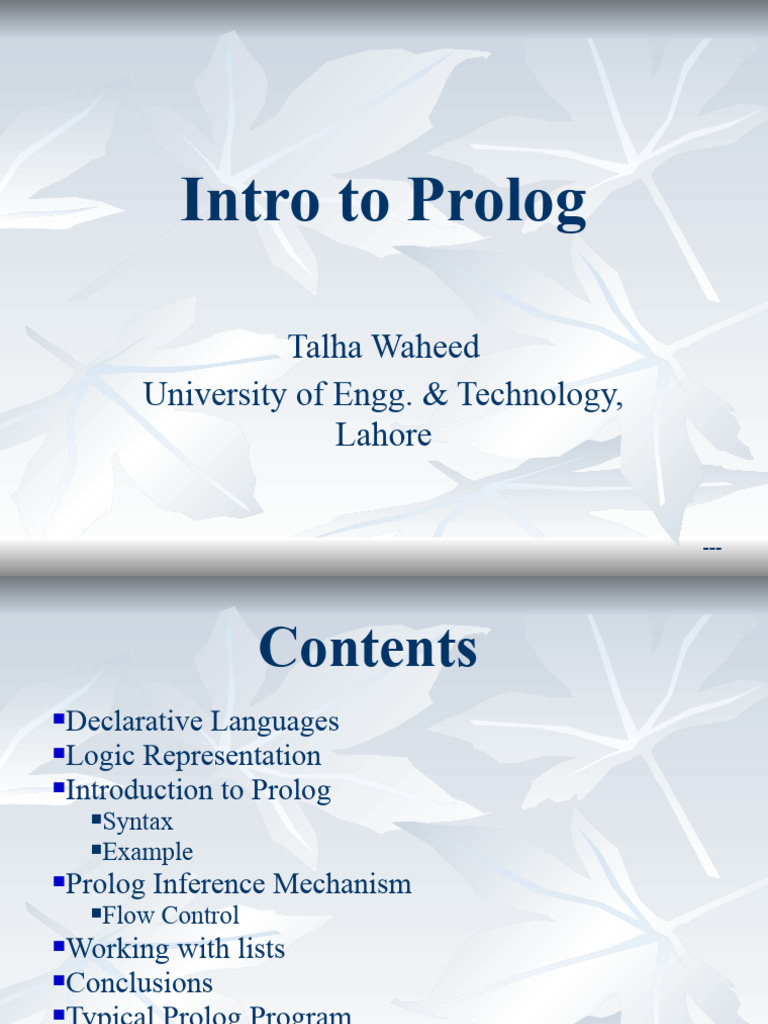 Slides 10 Programming Languages - UET CS - Talha Waheed - Rule Based Language Prolog | PDF