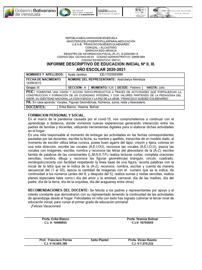 Boletas Final Tercer Momento Gruo IIIA | PDF | Educación de la primera ...
