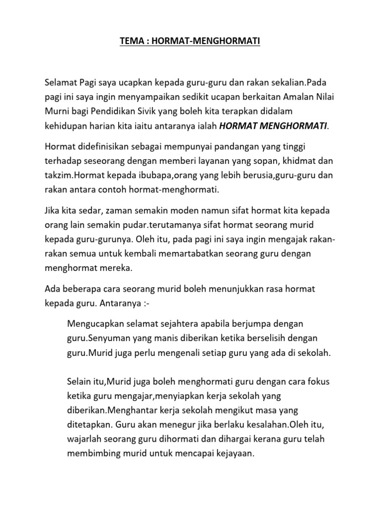 Tema - Hormat Menghormati | PDF