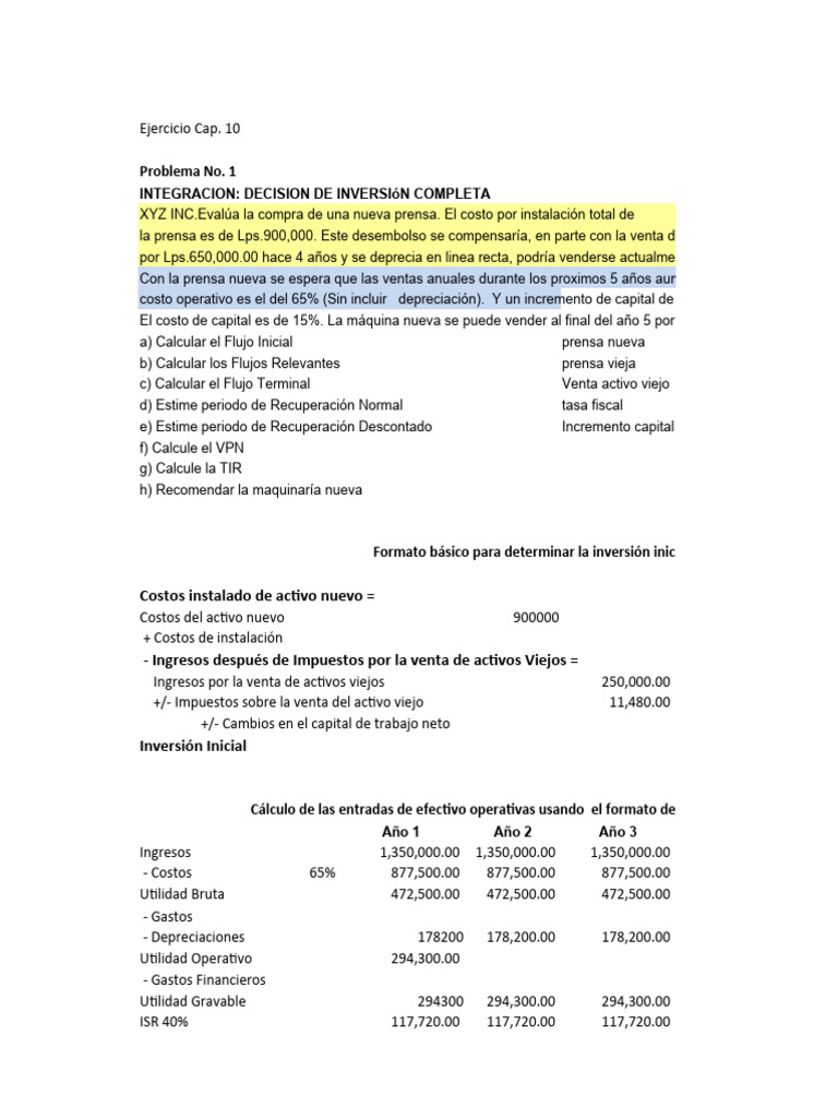Ejercicio Completo Cap.10 INVERSION INICIAL | PDF | Estado de resultados | Depreciación