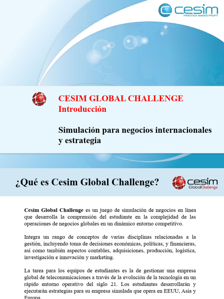 Cesim Global Challenge Introduction5.2 PROF ESP Original | PDF ...