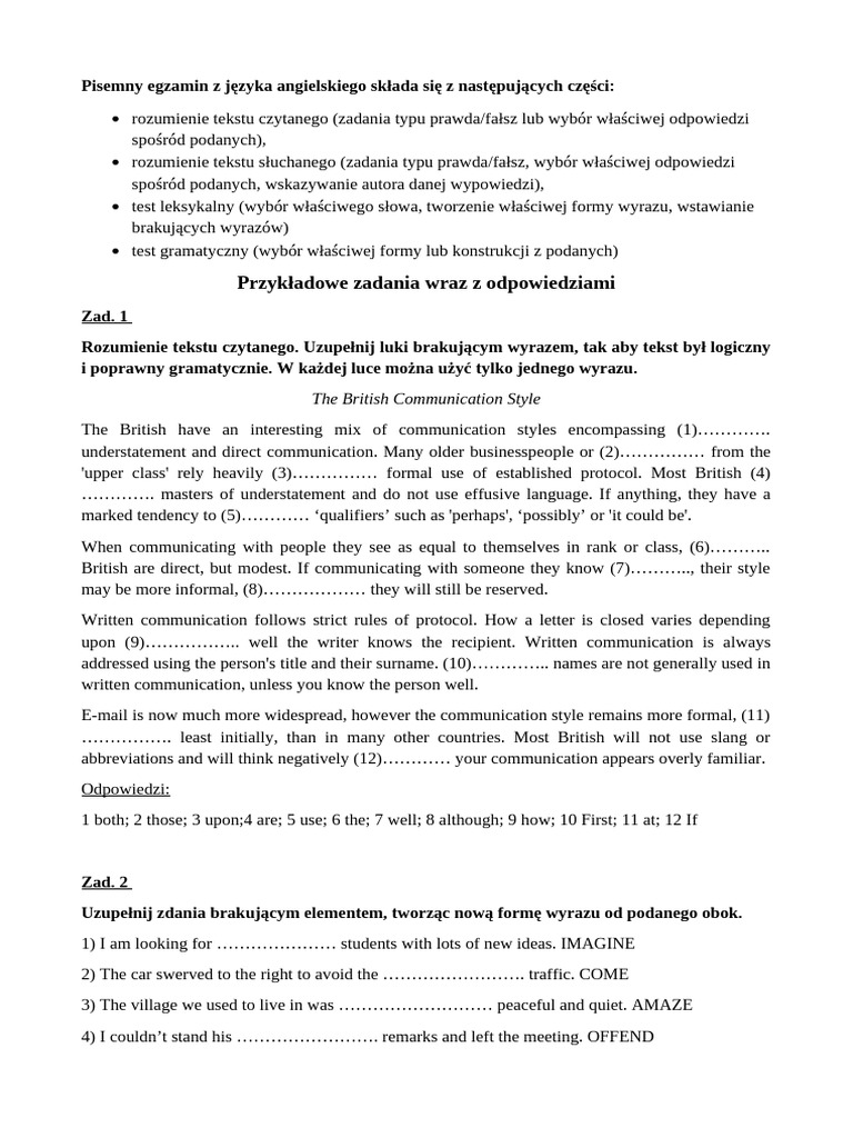 PRE IB Test Z Kluczem | PDF | Career & Growth | Language Arts & Discipline