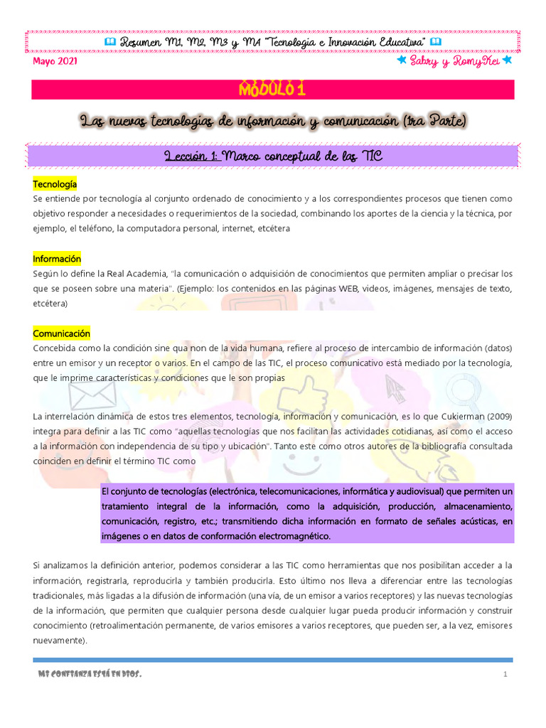 Resumen M1 y M2 Tecnología e Innovación - Sabri y RomyKei | PDF | Tecnología de información y ...