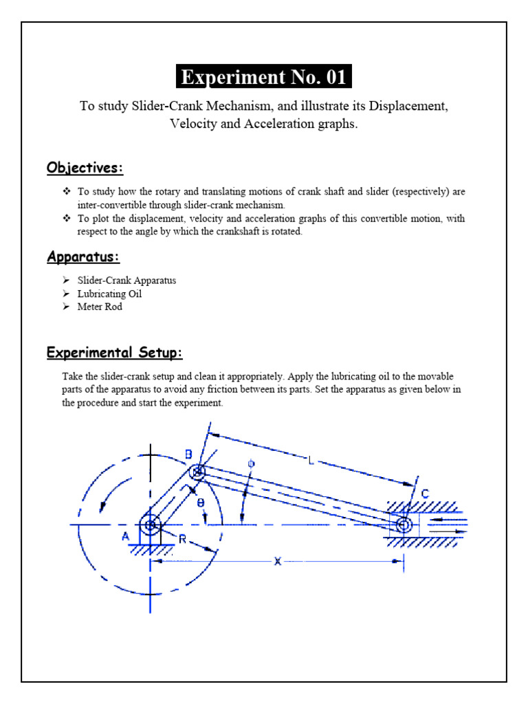 Slider-Crank Mechanism, and Illustrate Its Displacement, Velocity and Acceleration Graphs | PDF