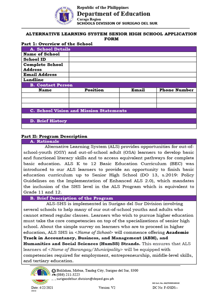 Shs Application | PDF | Learning | Literacy