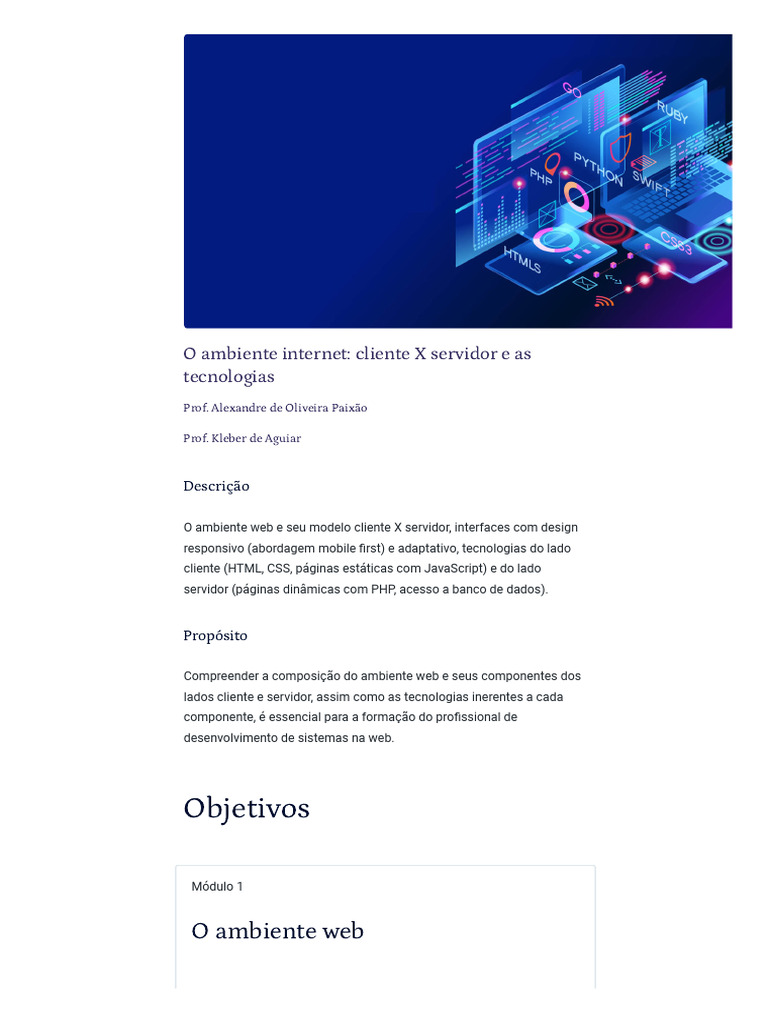 O Ambiente Internet - Cliente X Servidor e As Tecnologias | PDF ...