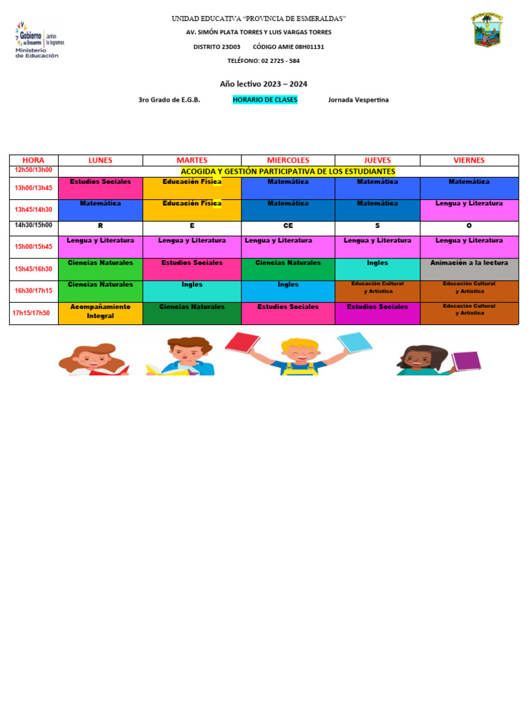 3ro GRADO VESPERTINO HORARIO DE CLASES 2023 2024 | PDF